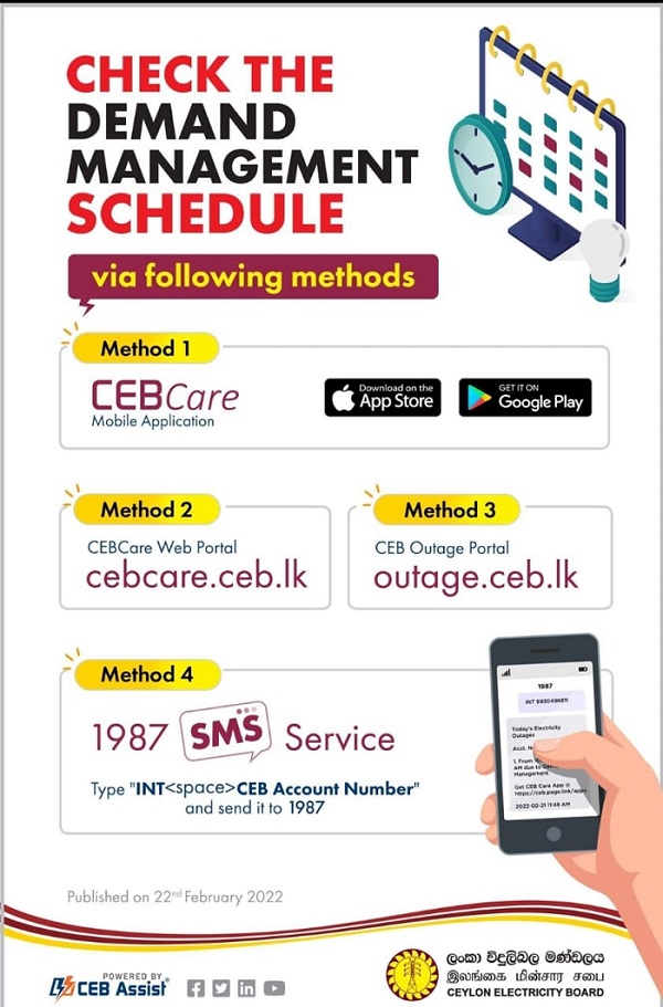CEB introduces 4 ways to check demand management schedule - Ceylon ...